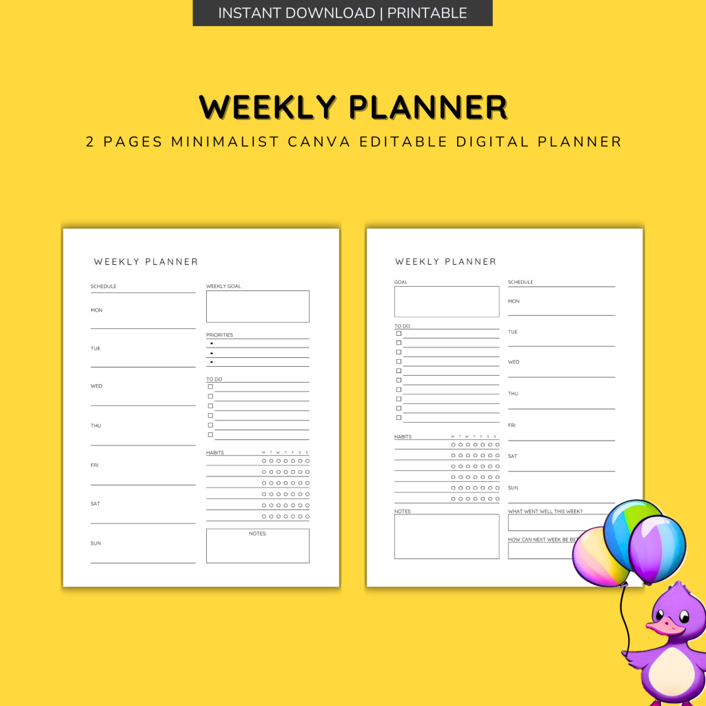 Weekly Planner Minimalist - Penelope Parent